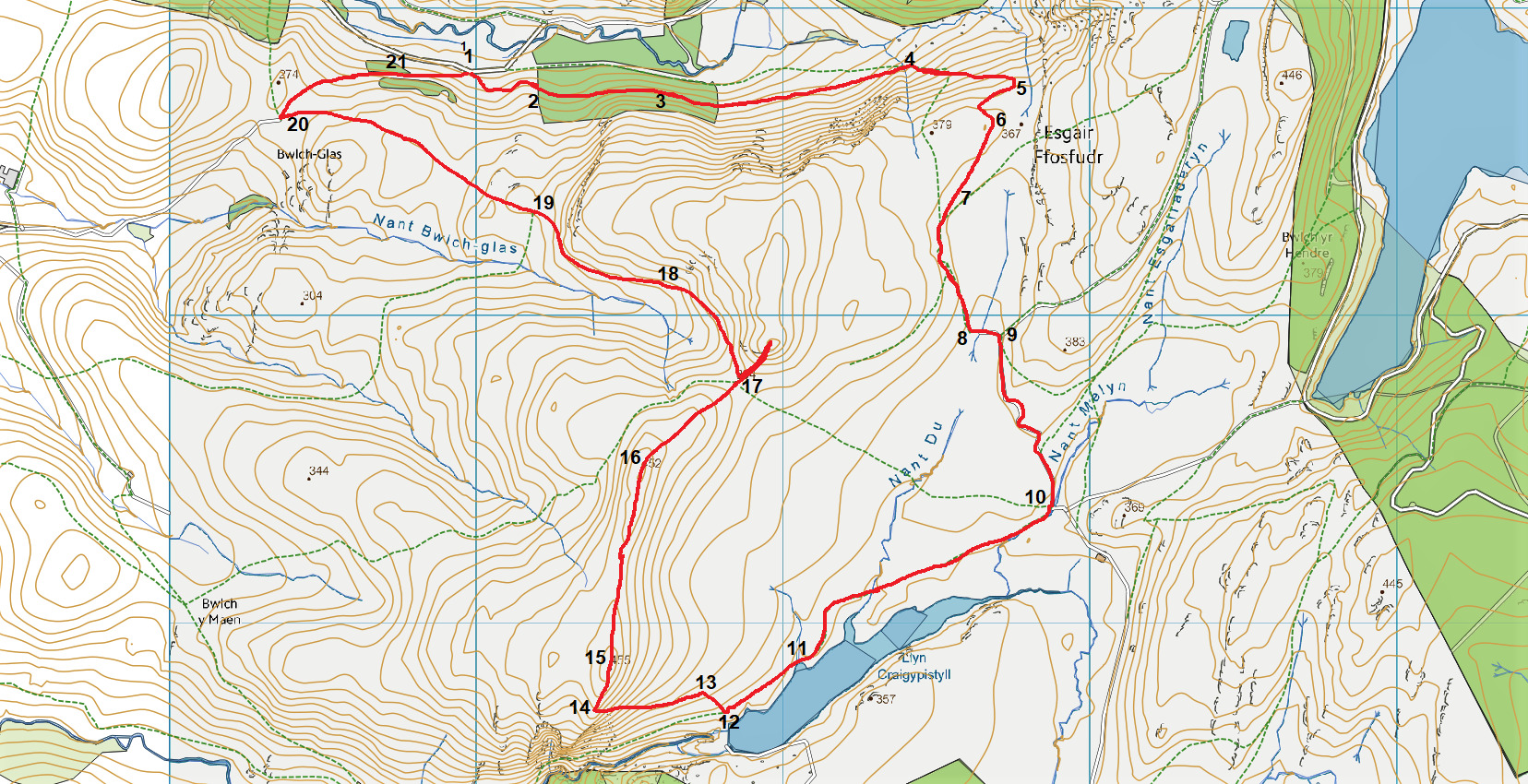 Cwm Cyneiniog, Esgair Goch, and Pen Craig y Pistyll map